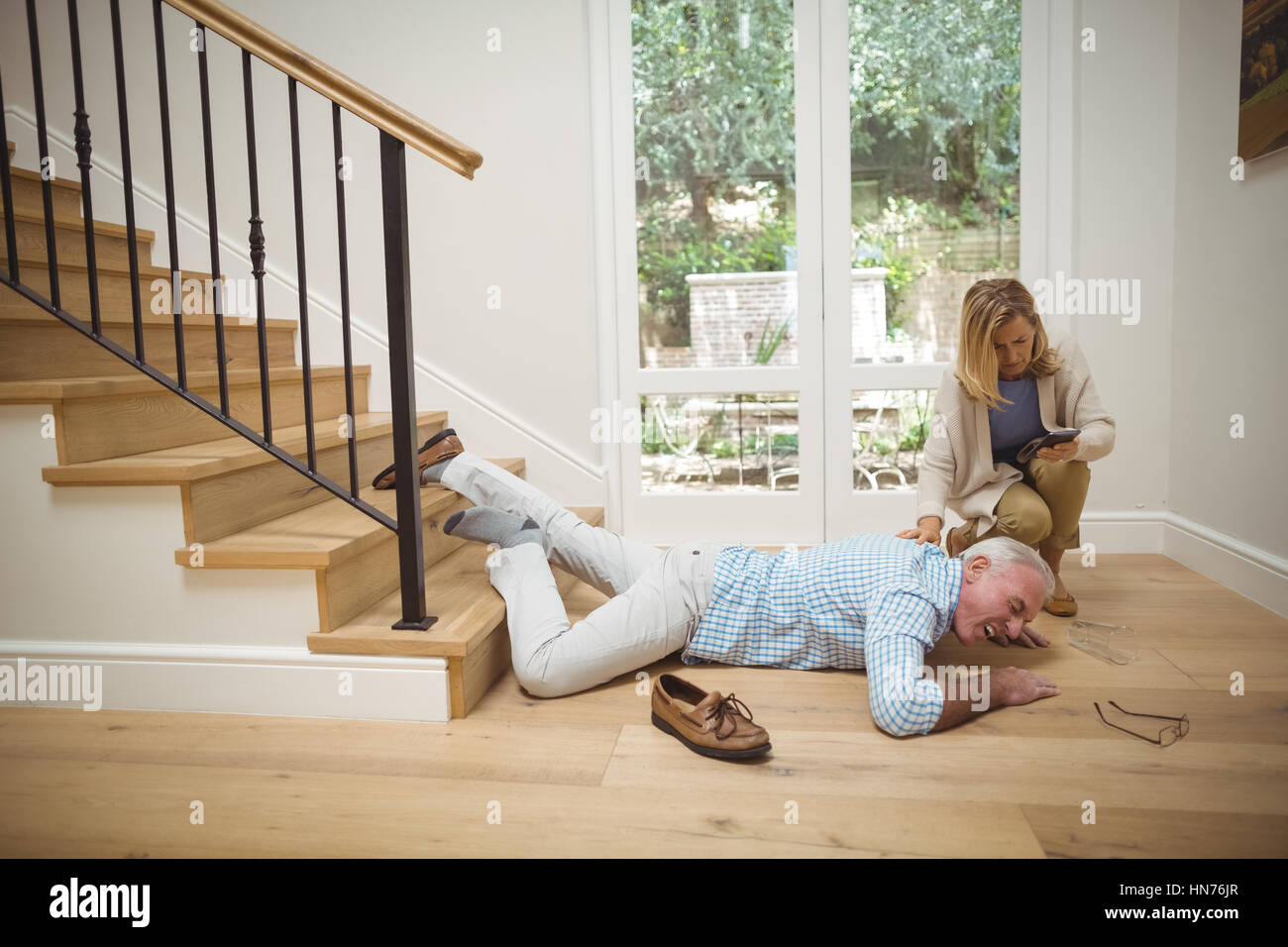 Downstairs elderly woman hi-res stock photography and images - Alamy