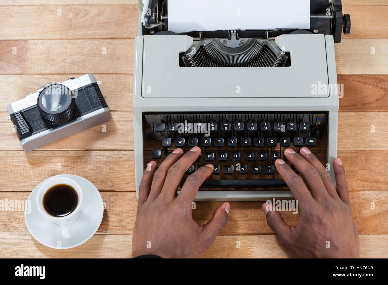 Hand businesswoman typing typewriter vintage camera hi-res stock ...