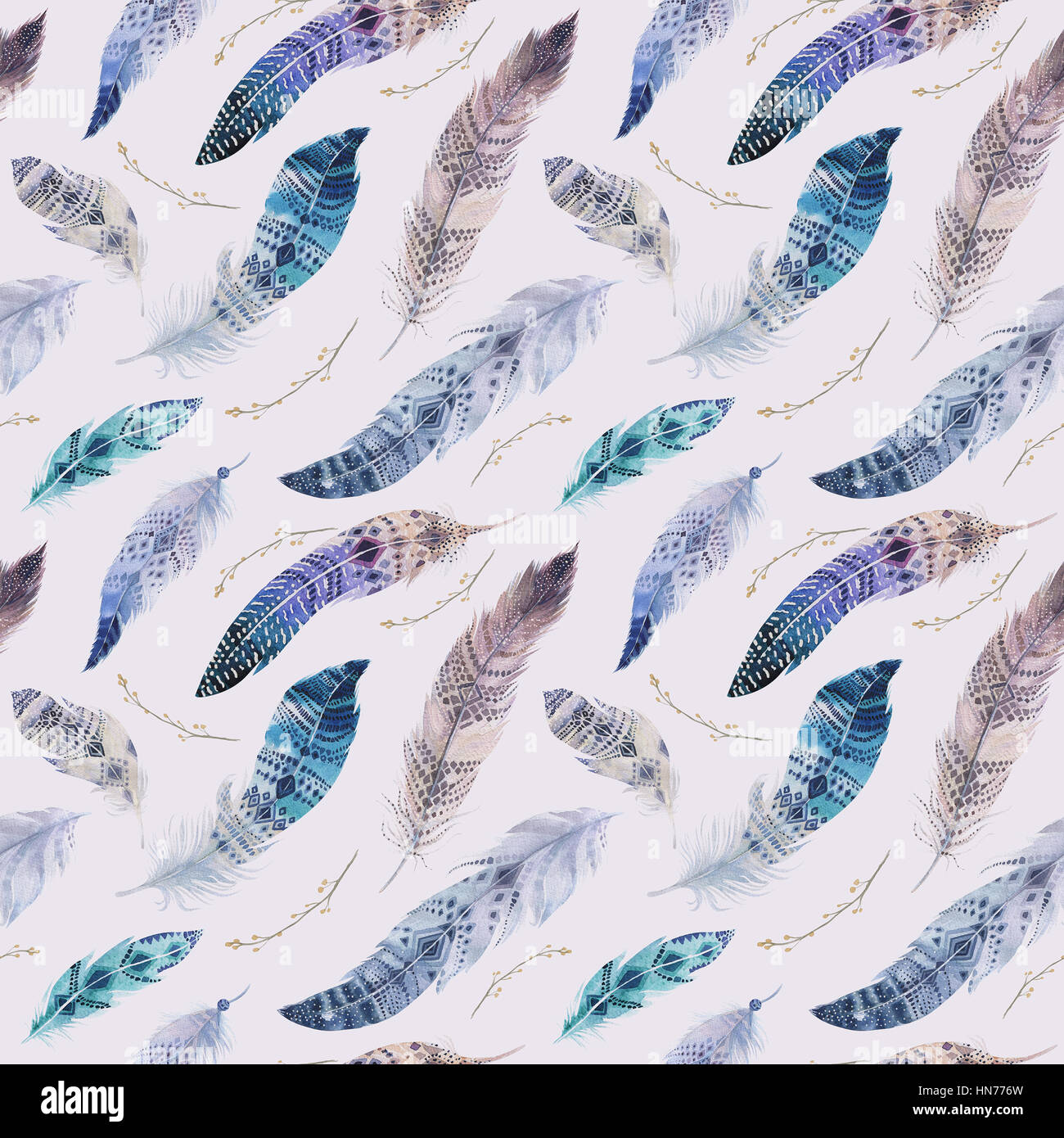 Feathers pattern. Watercolor elegant background. Watercolour bird Stock ...