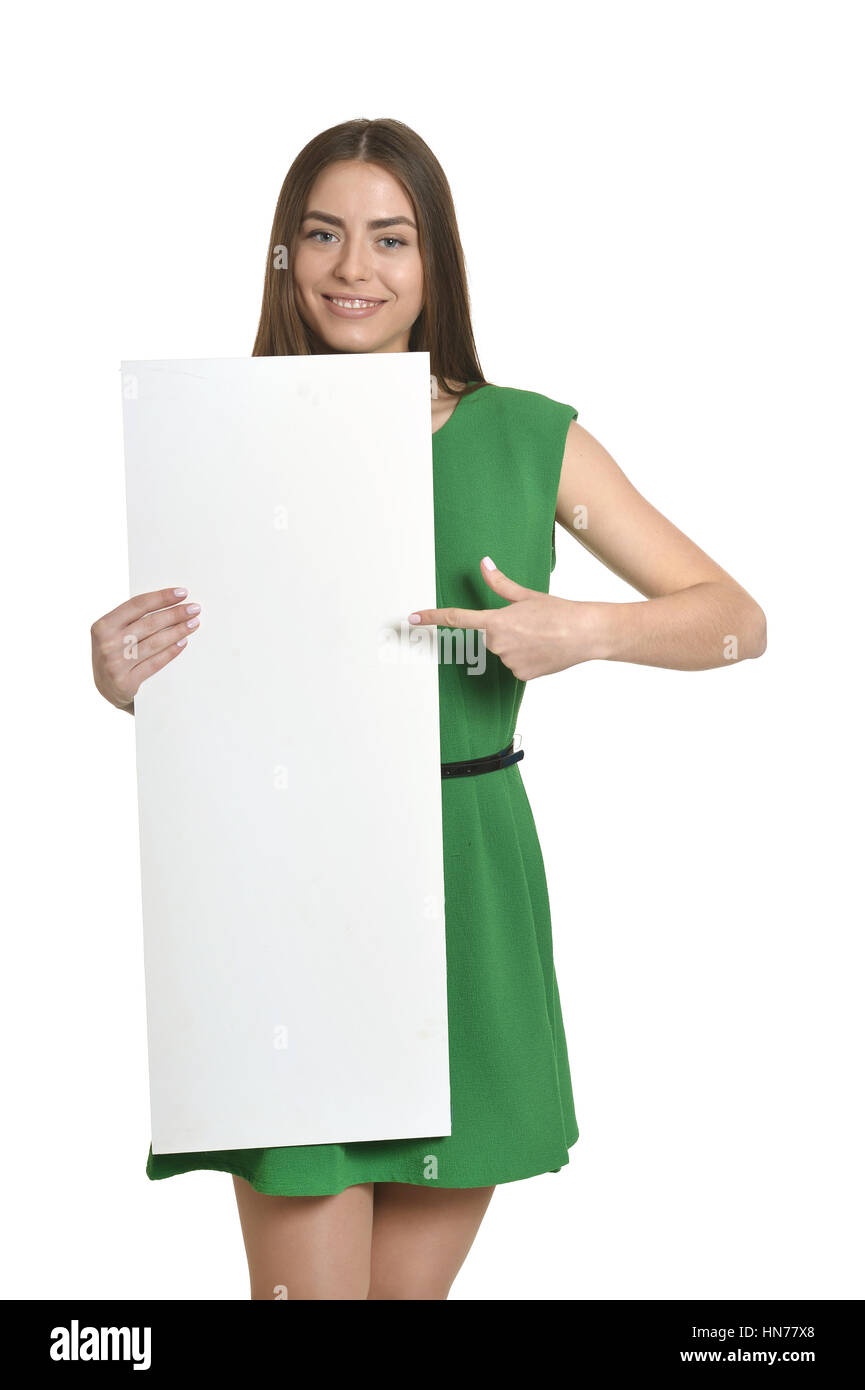 Beautiful woman and white signboard Stock Photo - Alamy