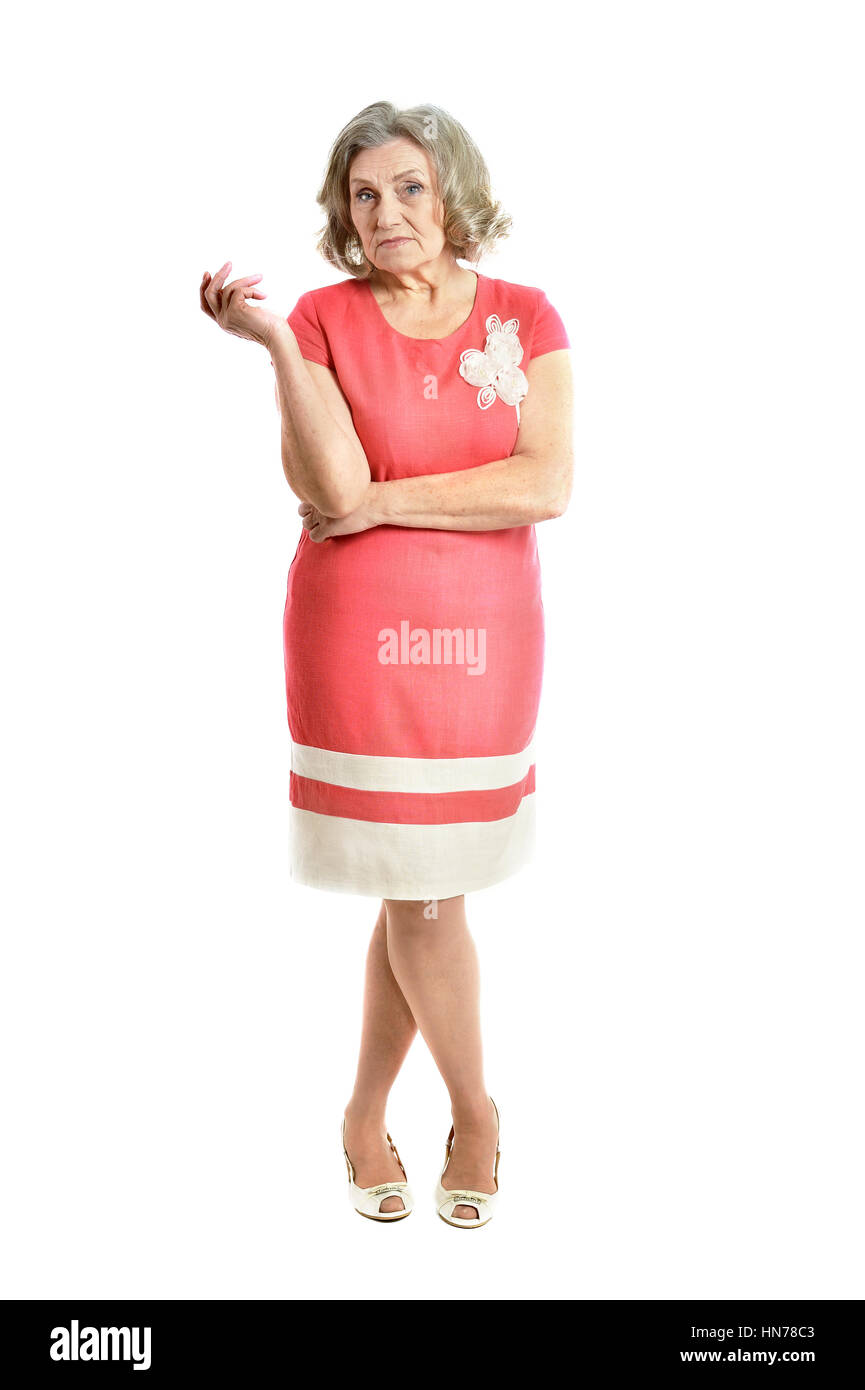 Senior woman in red dress Stock Photo - Alamy