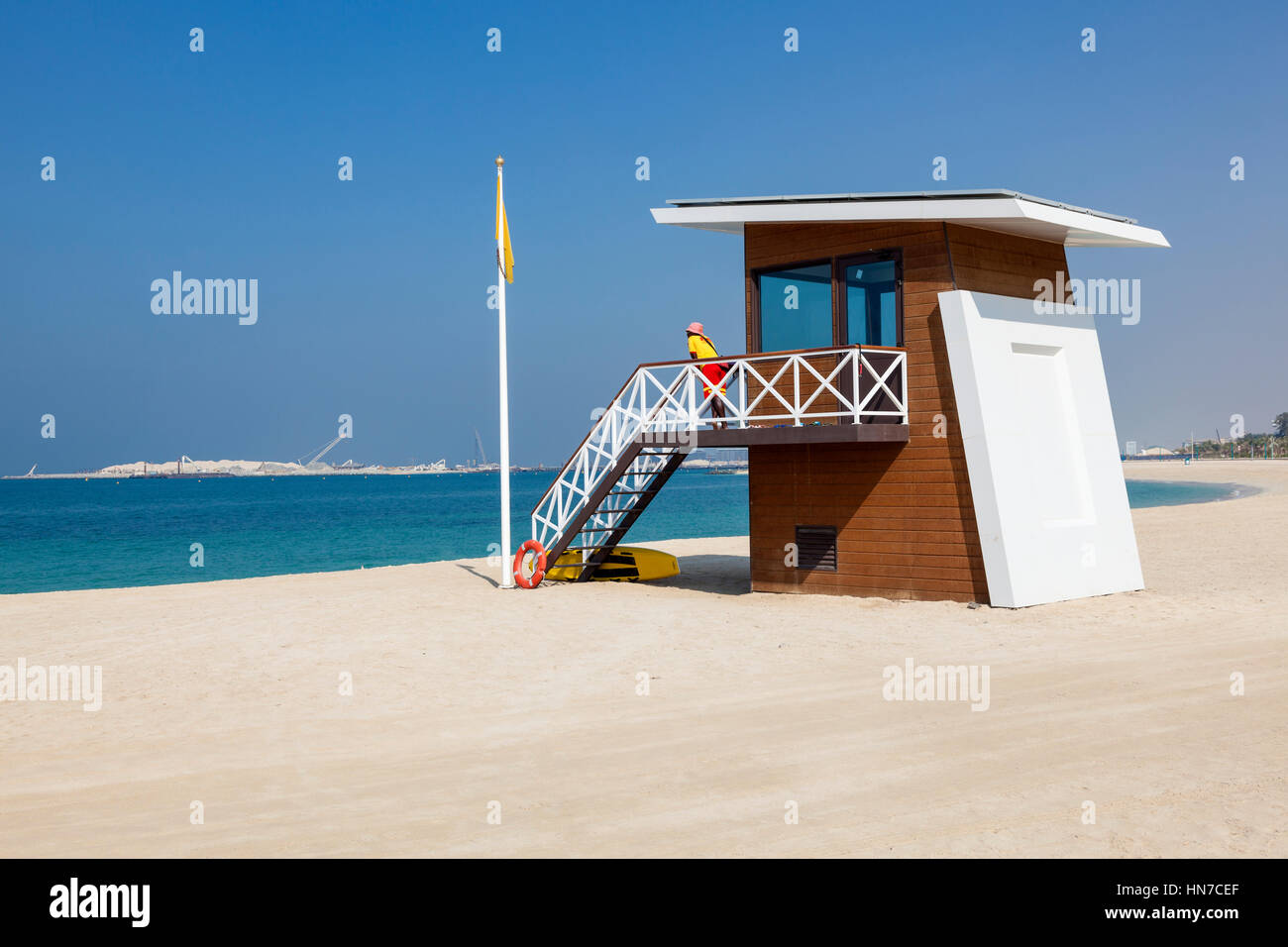 DUBAI, UAE - DEC 6, 2016: Lifeguard station tower at the Umm Suqeim ...
