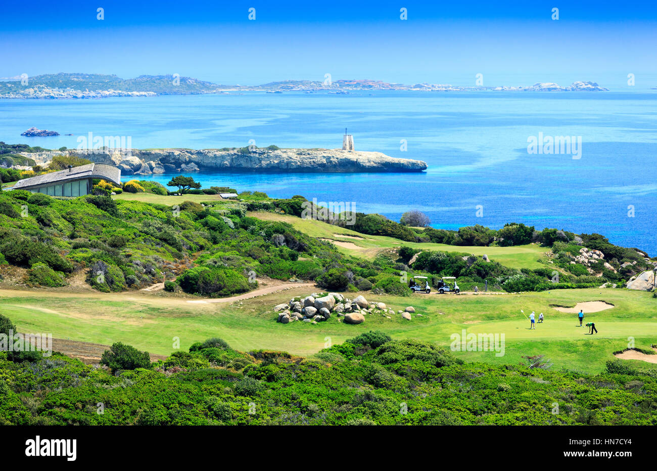 Sperone Golf Course with view to Cavallo islands, Sperone, Corsica ...