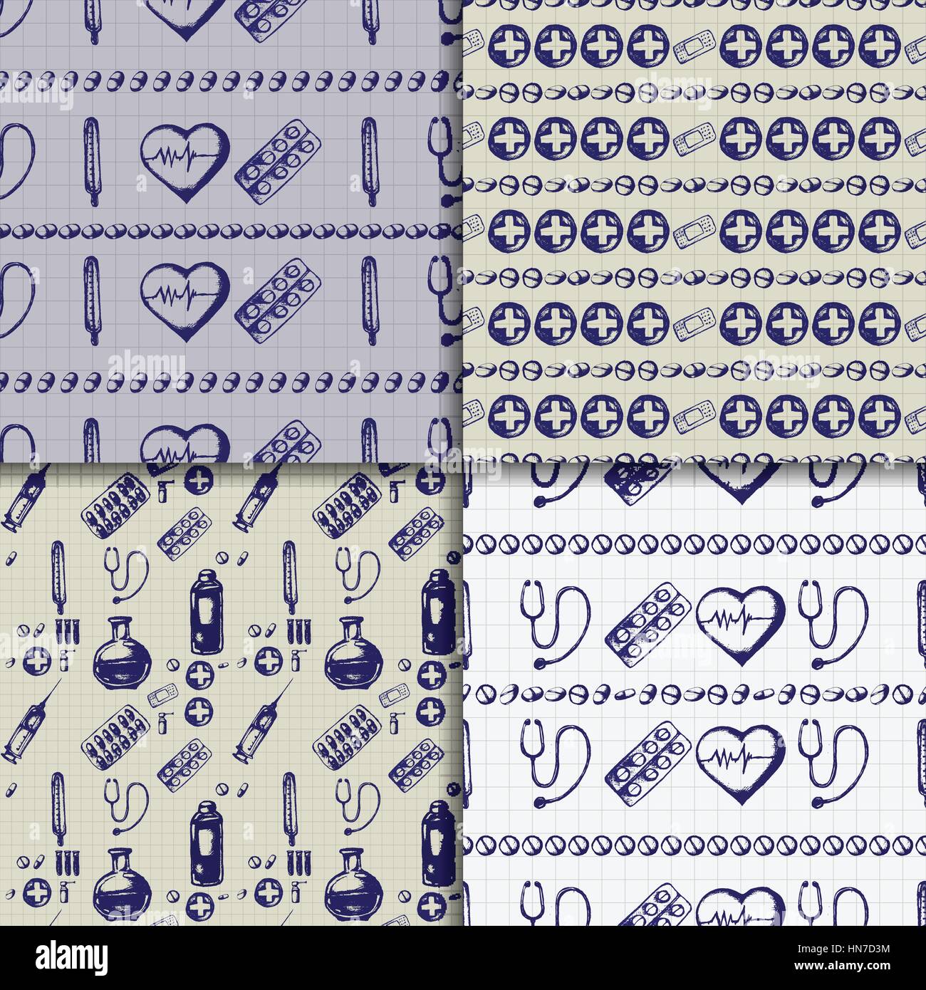 Vector doodle seamless paterns. Medicine icons set Stock Vector Image ...
