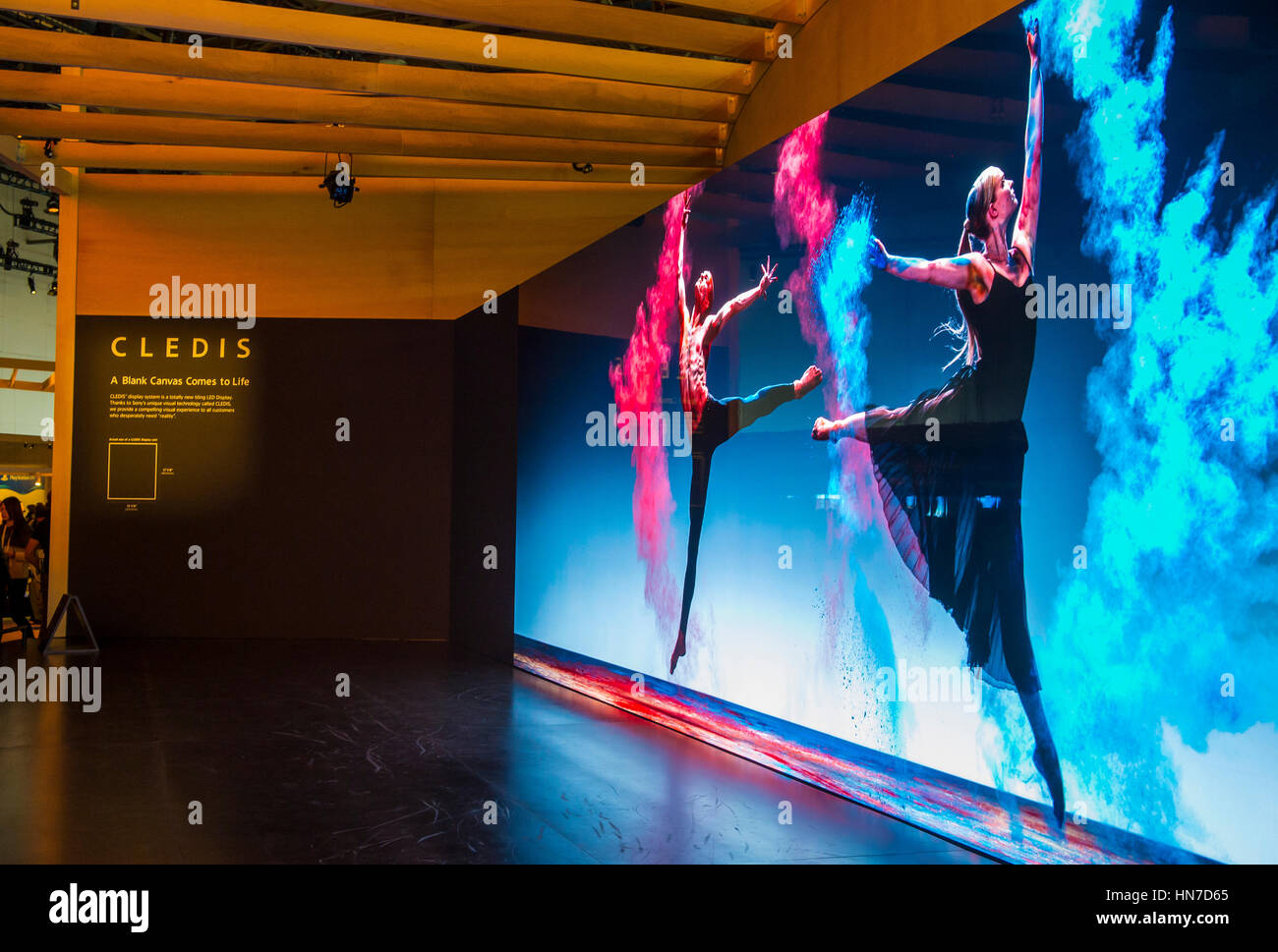 Video wall at the Sony booth at the CES show in Las Vegas , CES is the ...