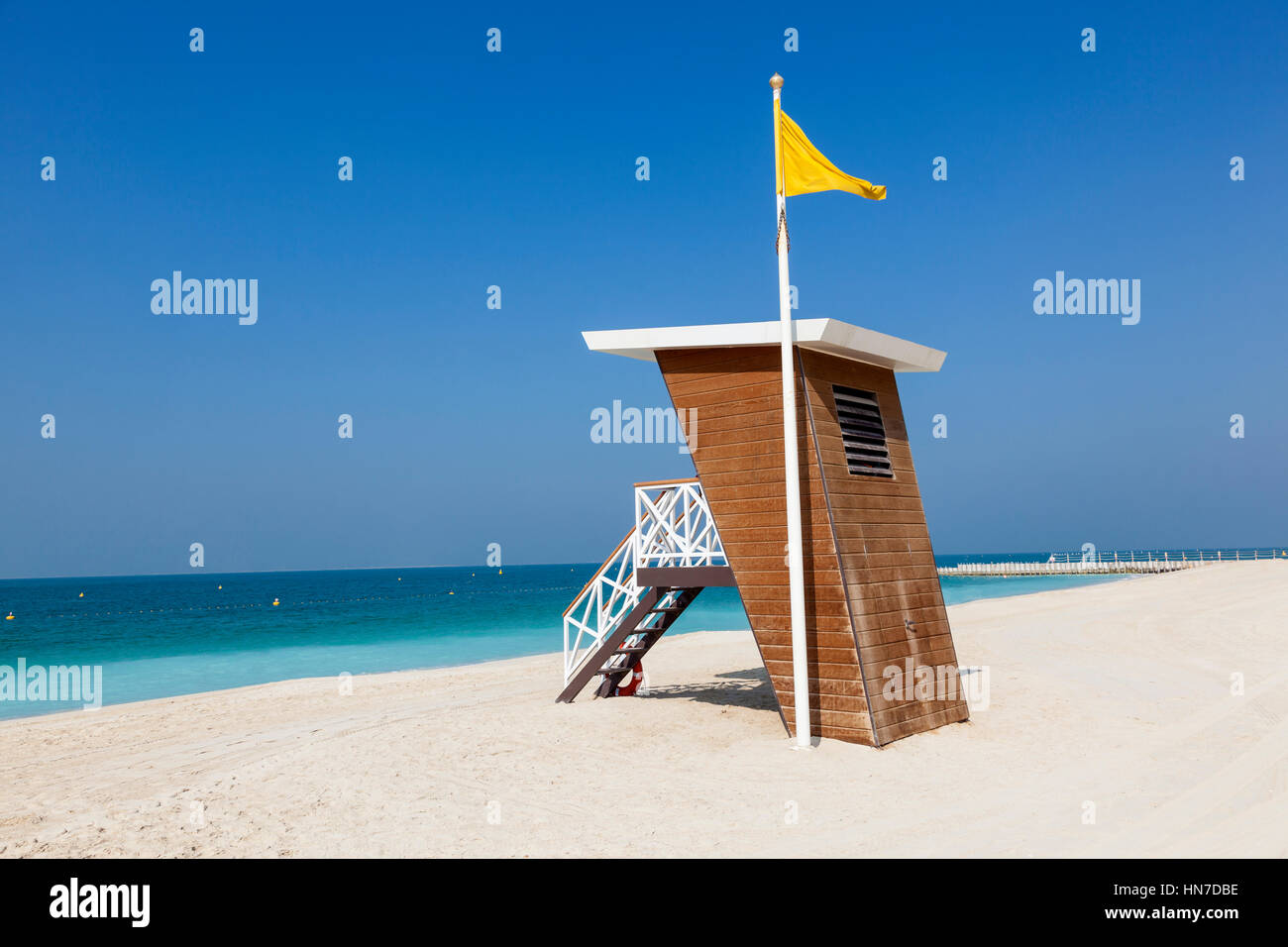 Lifeguard station tower at the Umm Suqeim public beach in Dubai. United ...