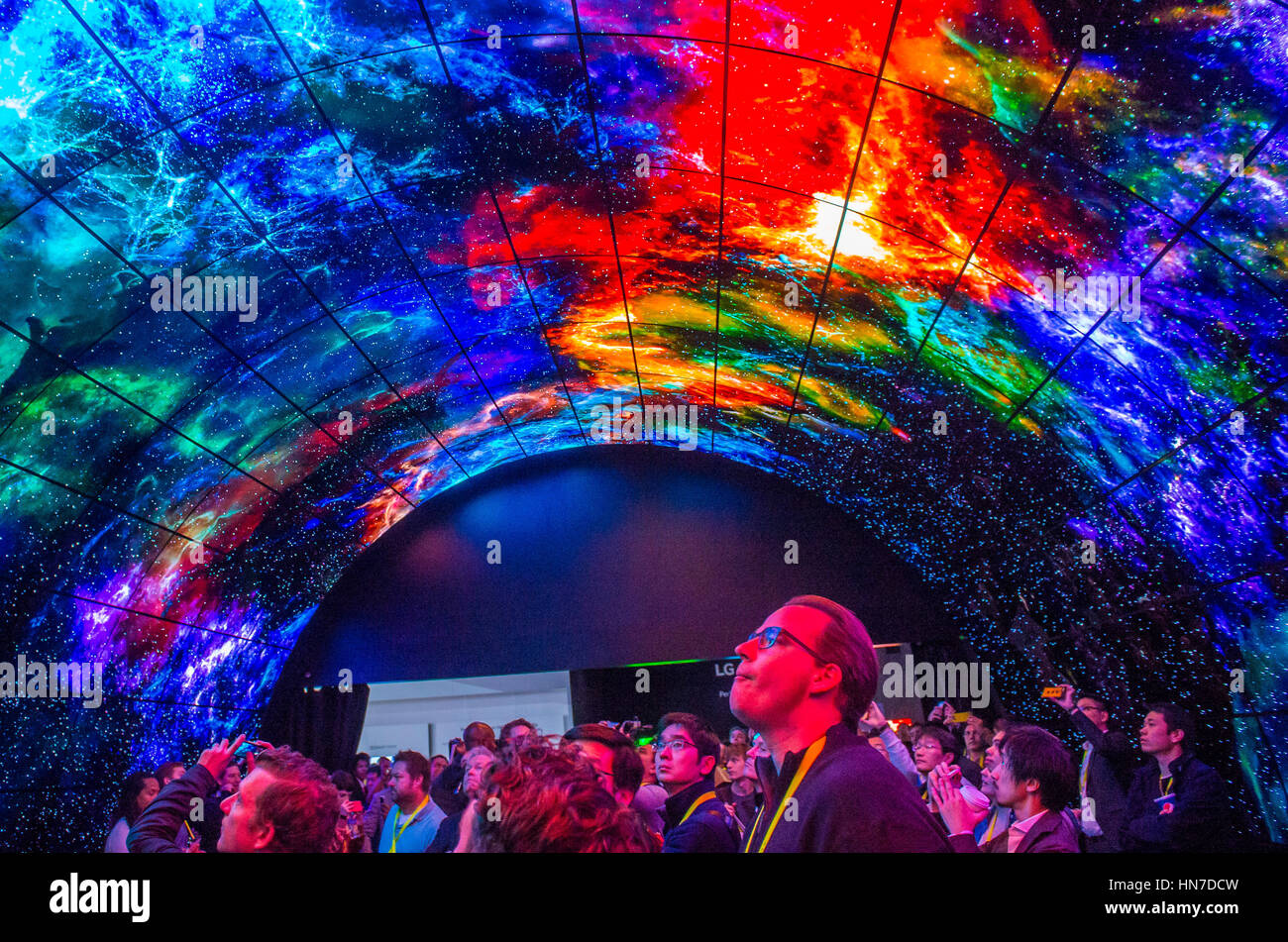 3D video wall at the LG booth at the CES show in Las Vegas , CES is the ...