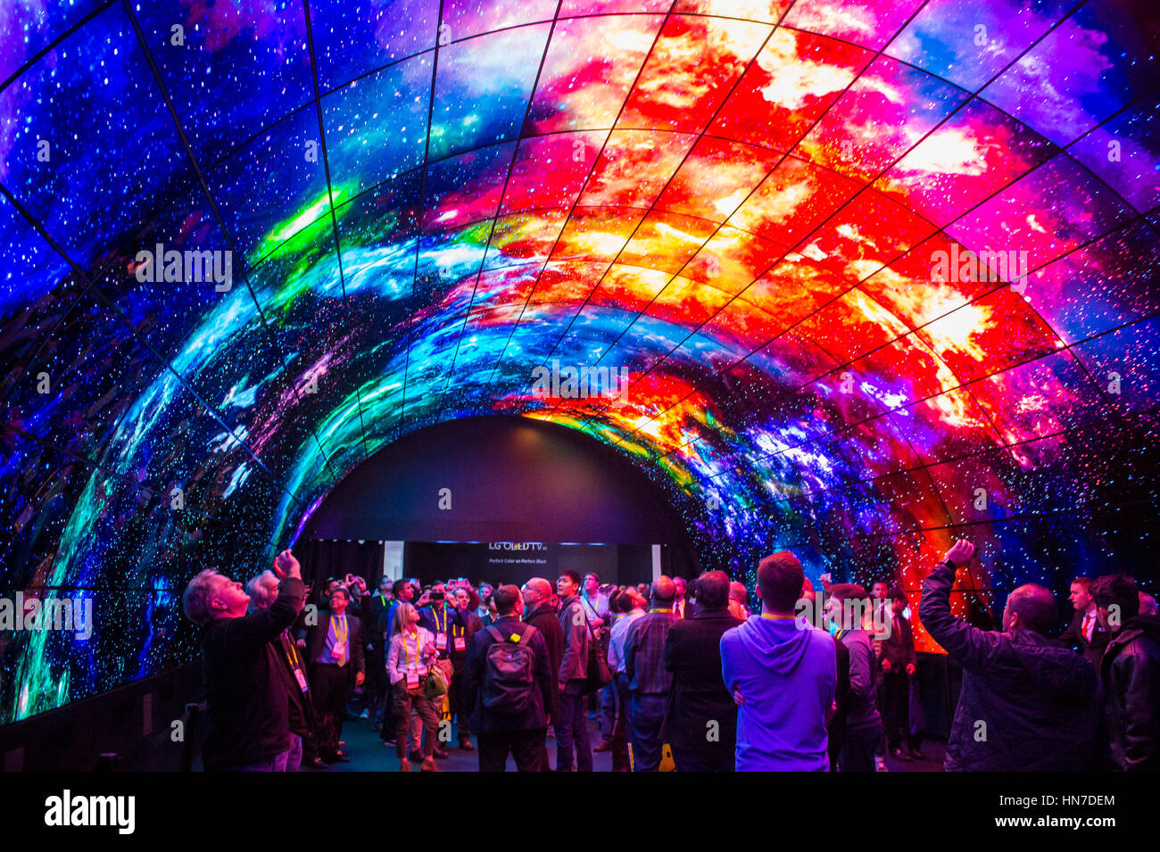 3D video wall at the LG booth at the CES show in Las Vegas , CES is the ...