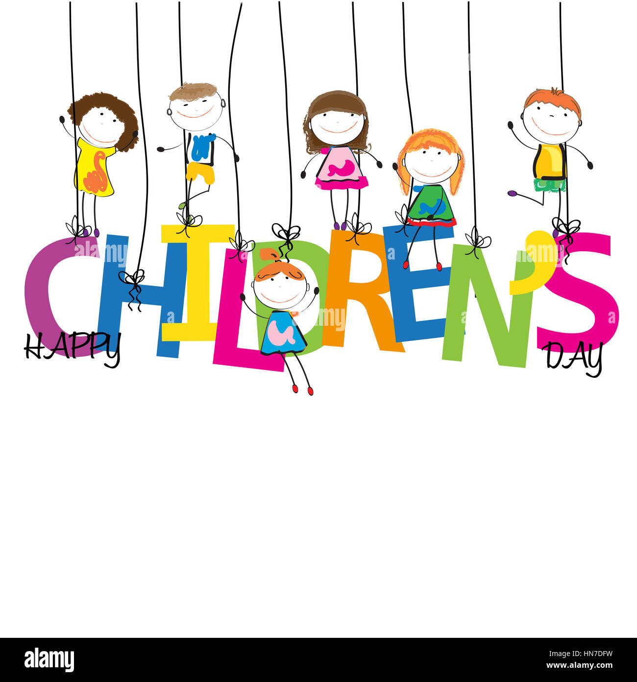 Happy boys and girls with the word children's day Stock Photo - Alamy