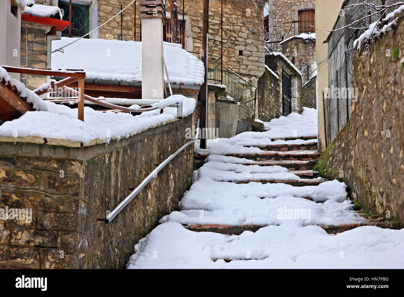 Picturesque alley at Megalo Chorio (means "Big village") one of the ...