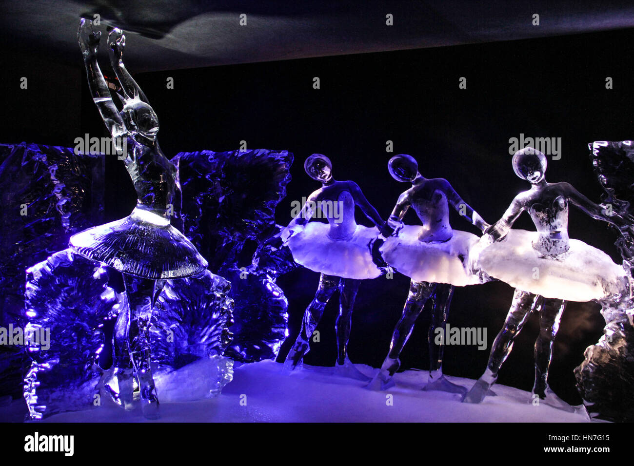 Beatiful Balet dancers made of ice with blue lights Stock Photo - Alamy