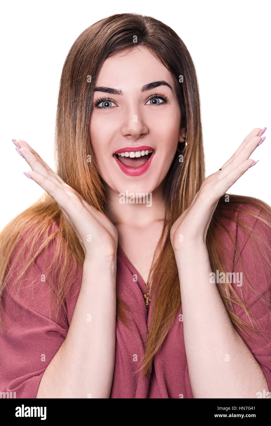 Pretty woman open mouth face hi-res stock photography and images - Alamy