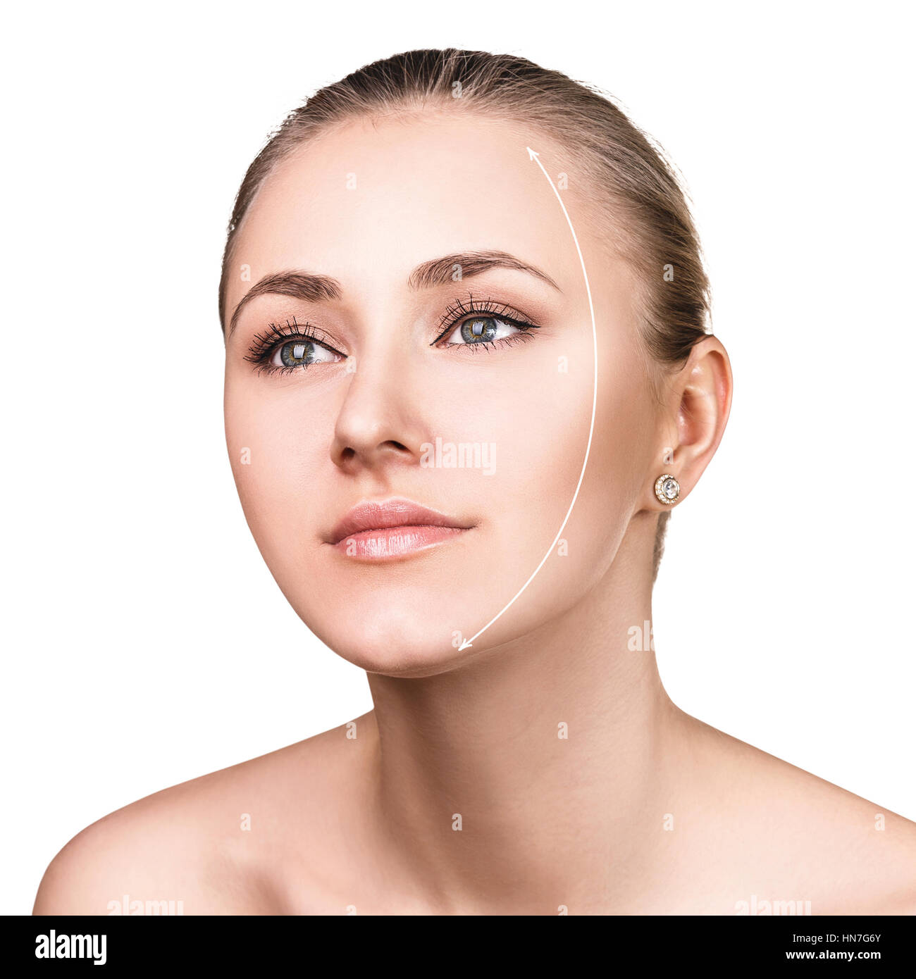 Beautiful woman face with correction line Stock Photo - Alamy