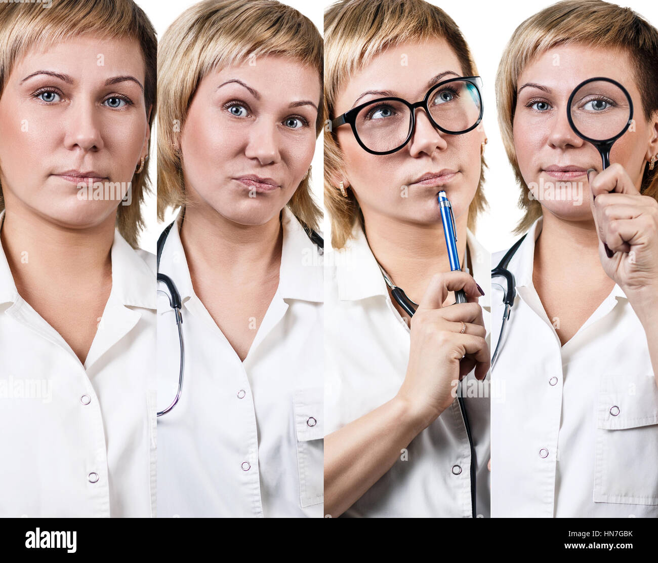 Set of female doctor with different equipment Stock Photo - Alamy
