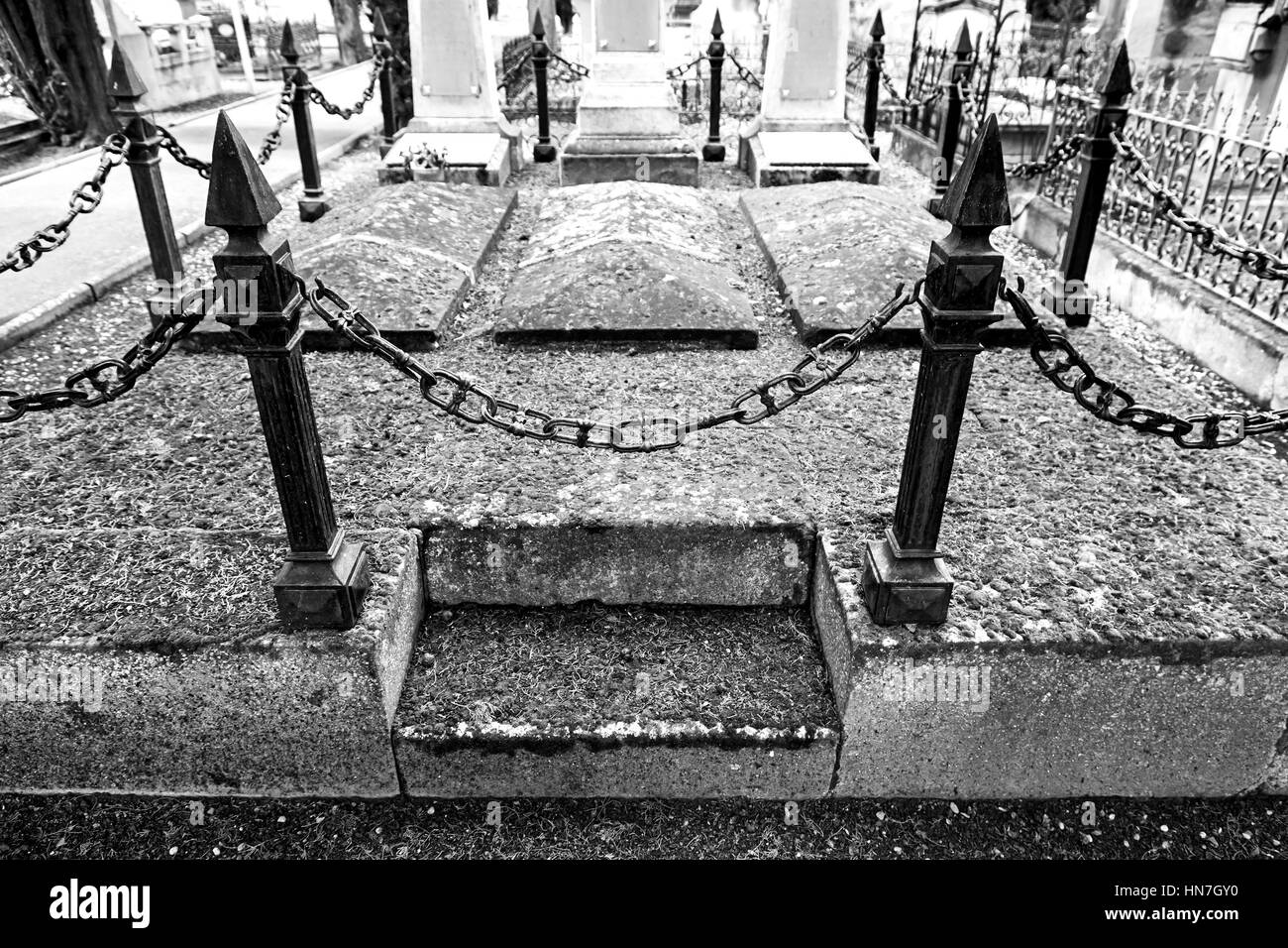 Old graves in a cemetery, detail of a Christian place, death Stock ...