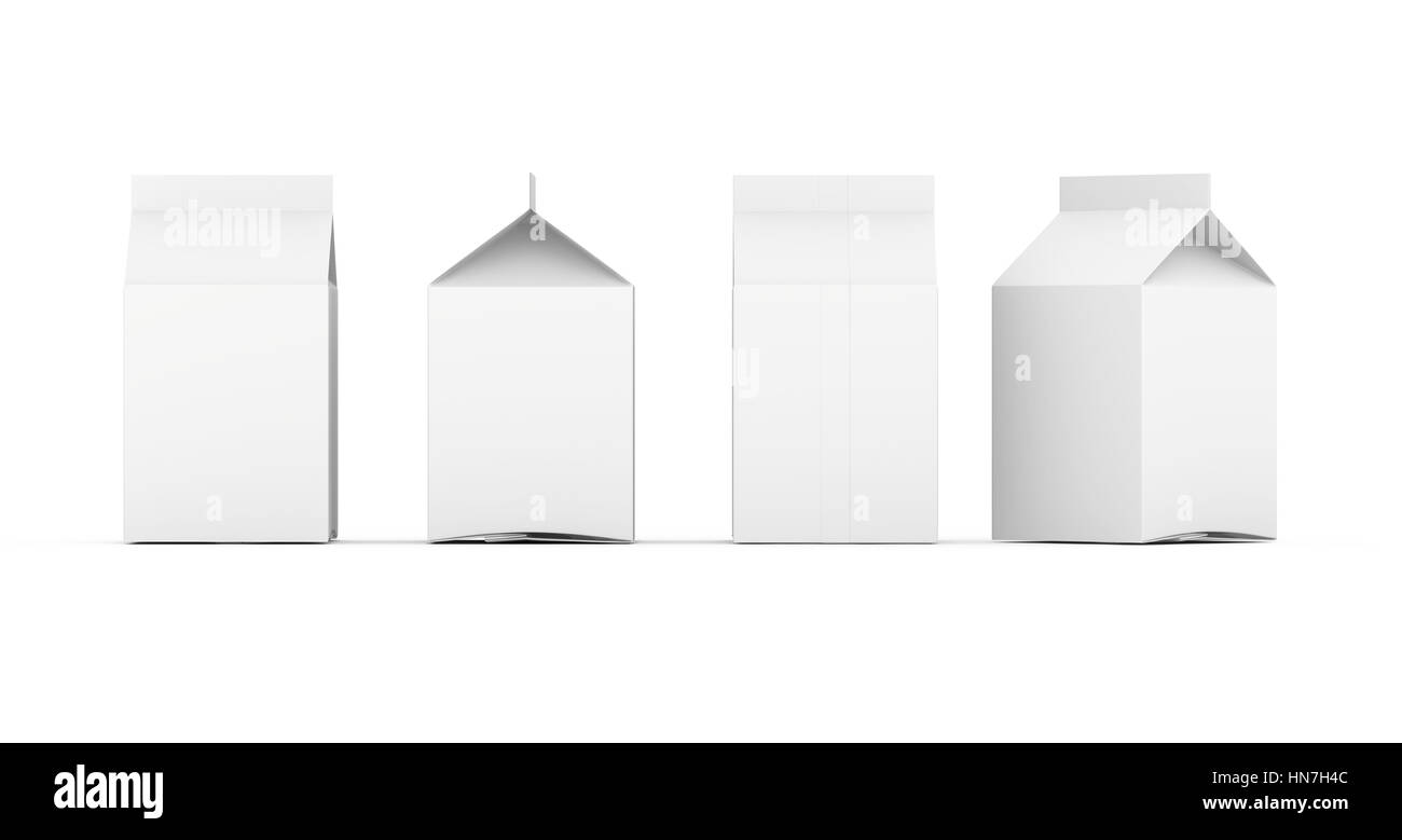 Group of blank milk boxes. Retail package mockup set. Isolated on white ...