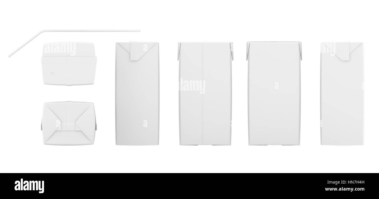 Set of blank juice boxes. Retail package mockup. Isolated on white. 3d ...