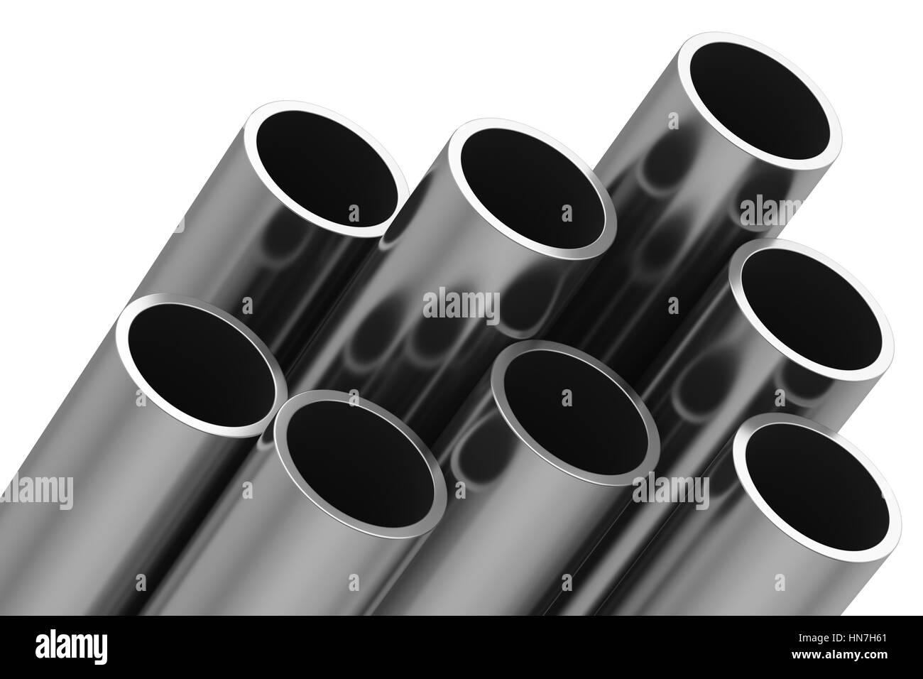 Stack of metal pipes. 3d rendering on white background Stock Photo - Alamy