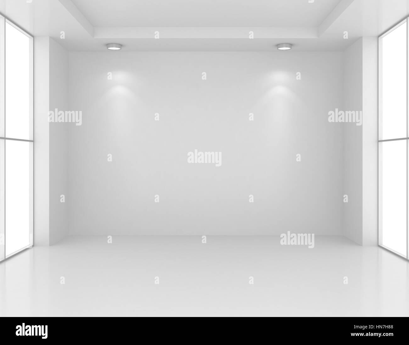 Gallery Interior with empty wall and lights. 3d rendering Stock Photo ...