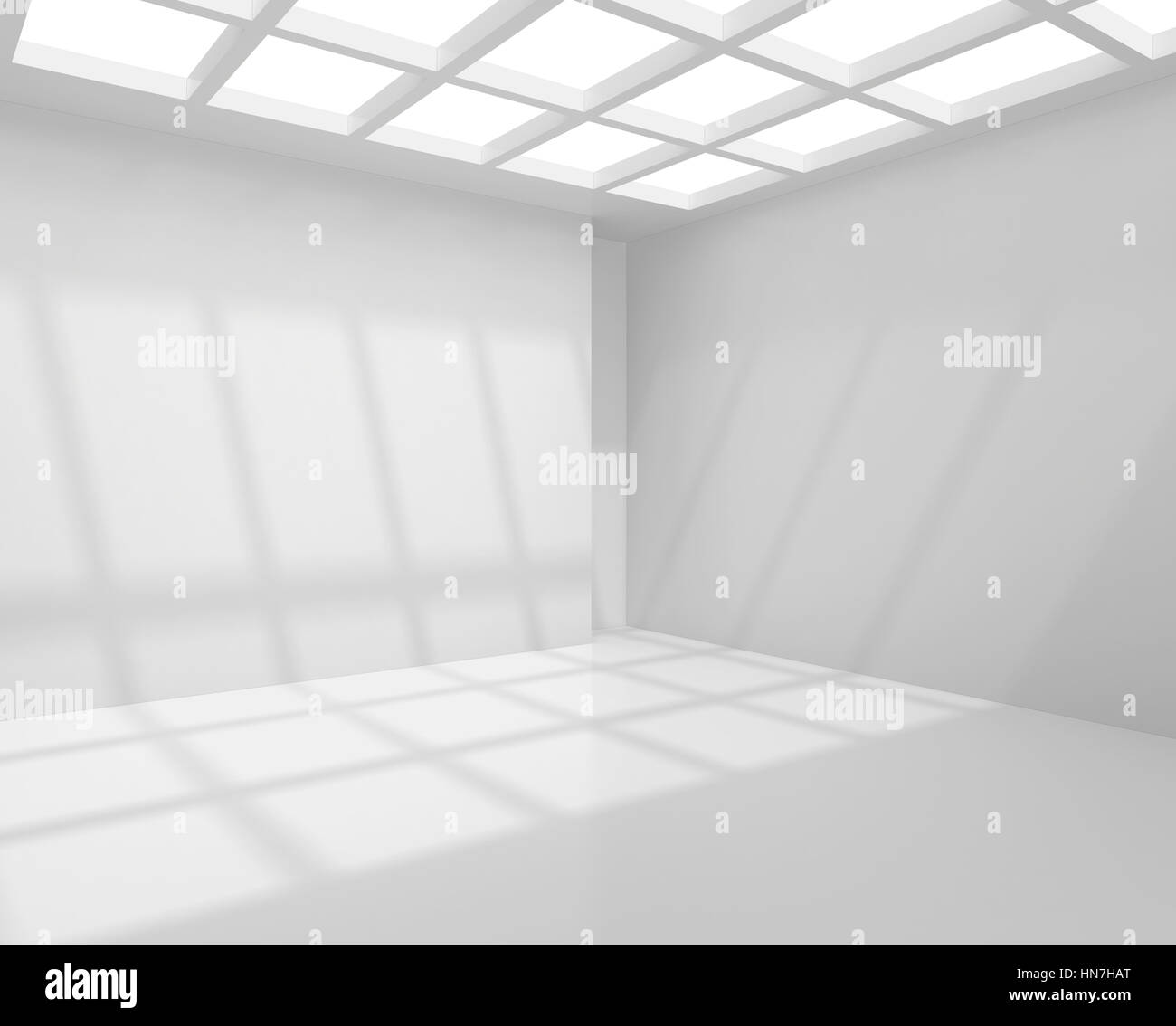 Architecture white room interior with ceiling from window. 3d rendering ...