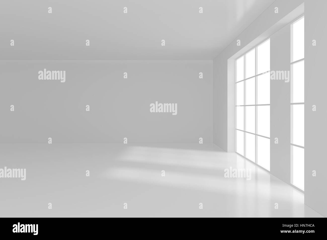 Empty white room with big windows. 3d rendering Stock Photo - Alamy