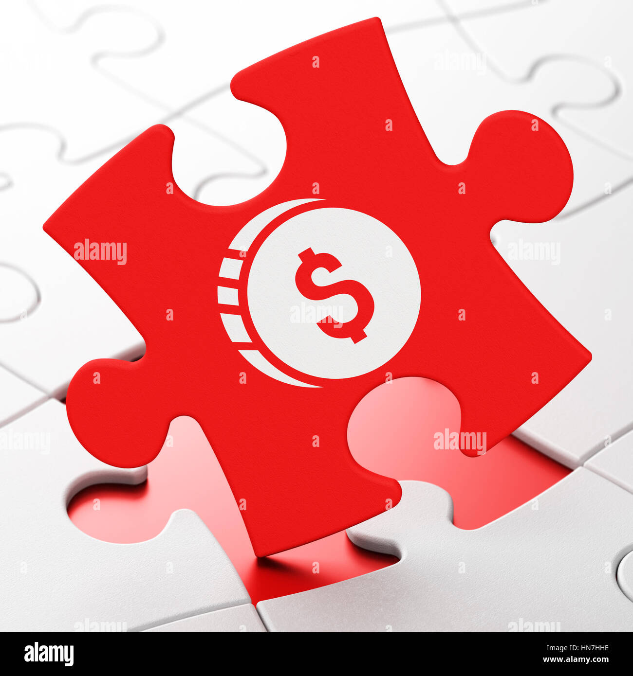 Money concept: Dollar Coin on Red puzzle pieces background, 3D ...