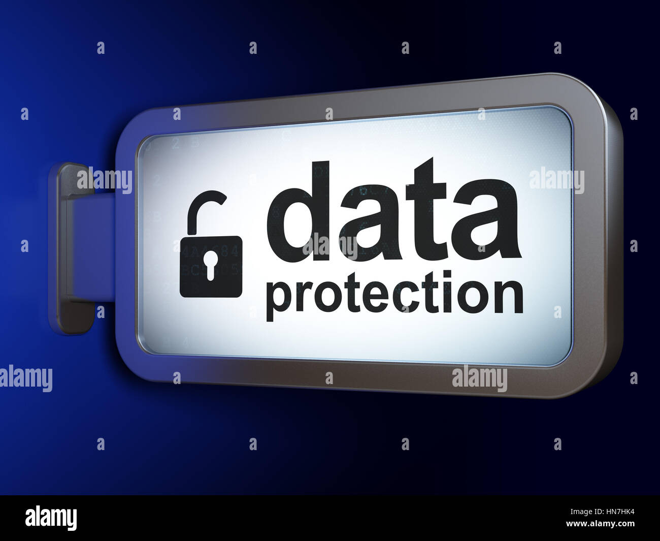 Safety concept: Data Protection and Opened Padlock on advertising ...