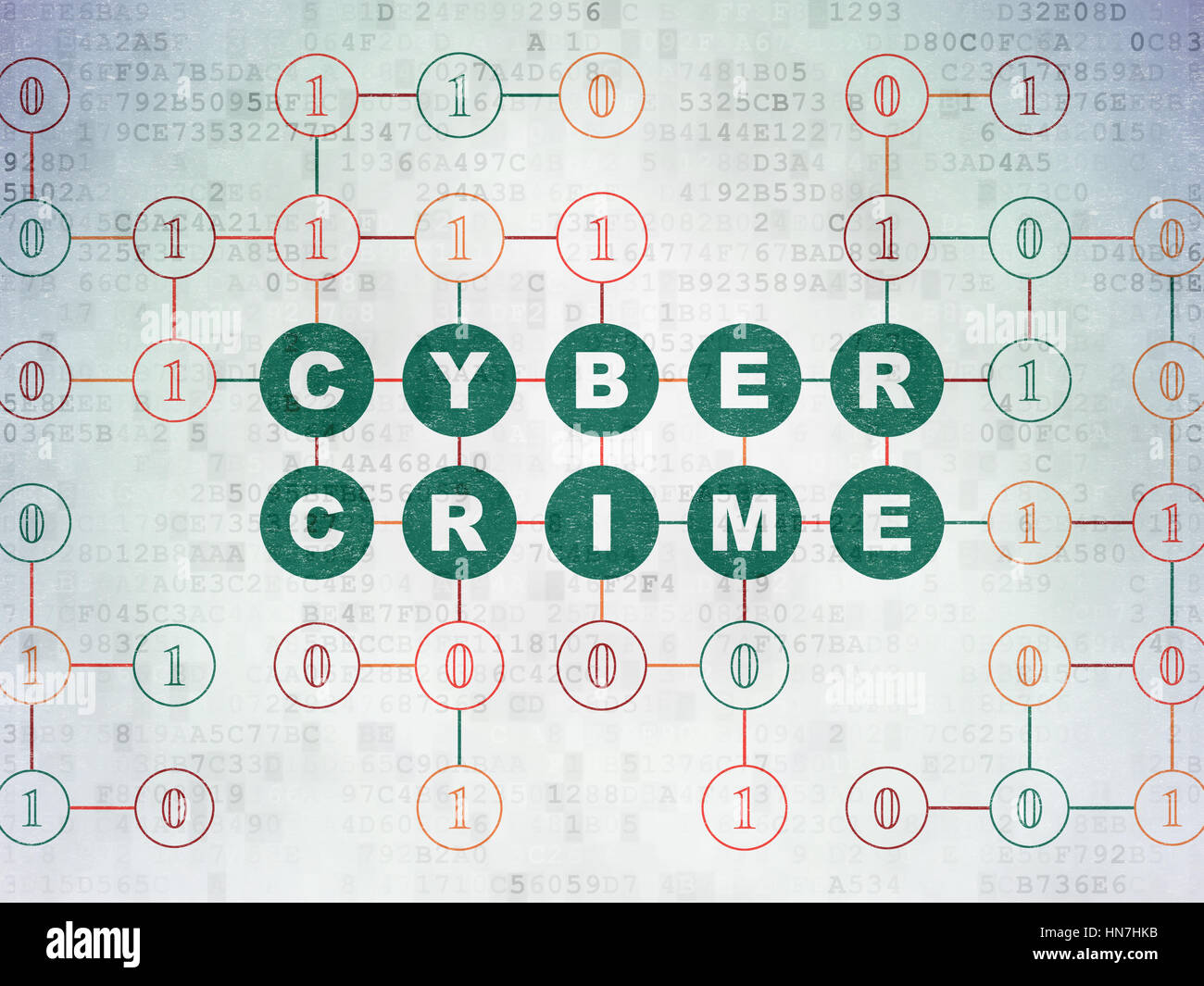Security concept: Painted green text Cyber Crime on Digital Data Paper background with Binary ...