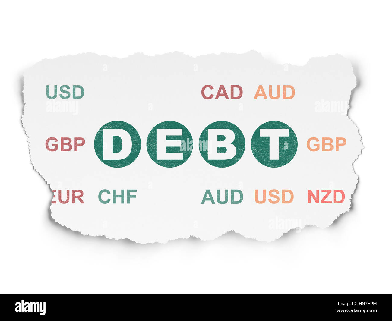 Finance concept: Painted green text Debt on Torn Paper background with ...