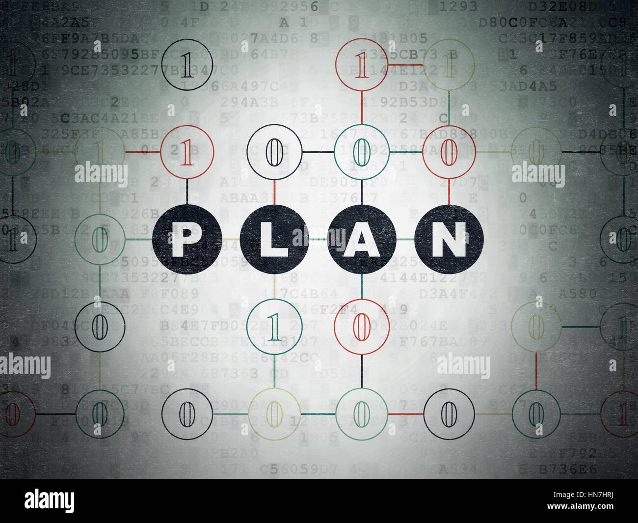 Finance concept: Painted black text Plan on Digital Data Paper background with Binary Code Stock ...