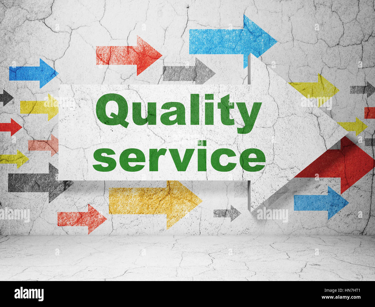 Business concept: arrow with Quality Service on grunge textured ...
