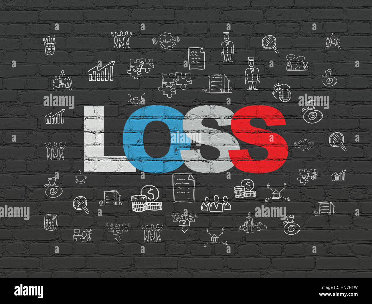 Finance concept: Painted multicolor text Loss on Black Brick wall ...