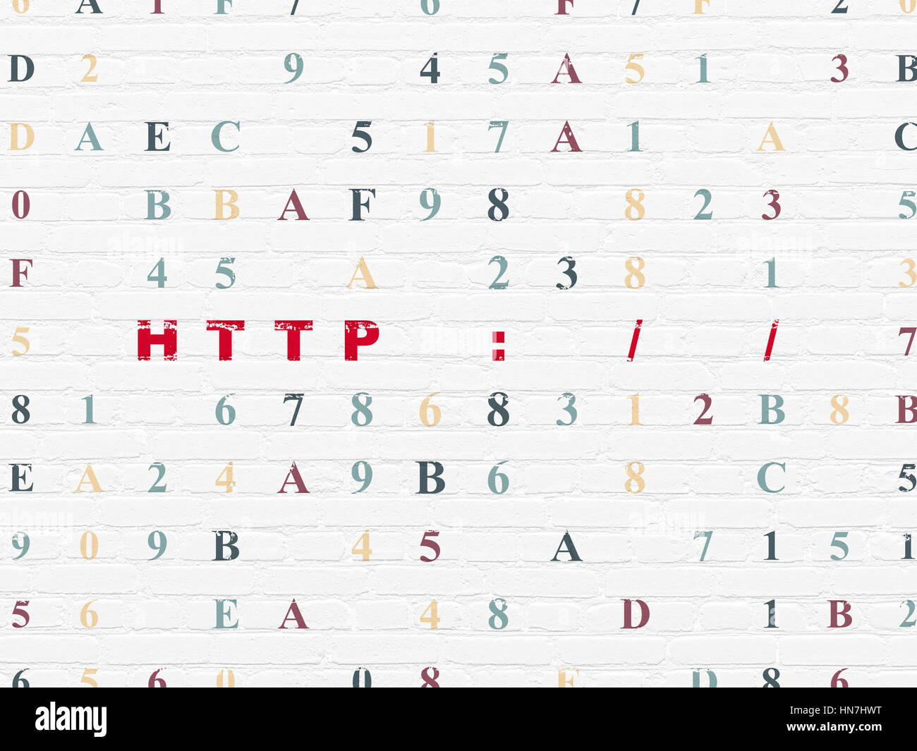Web design concept: Painted red text Http : / / on White Brick wall background with Hexadecimal ...