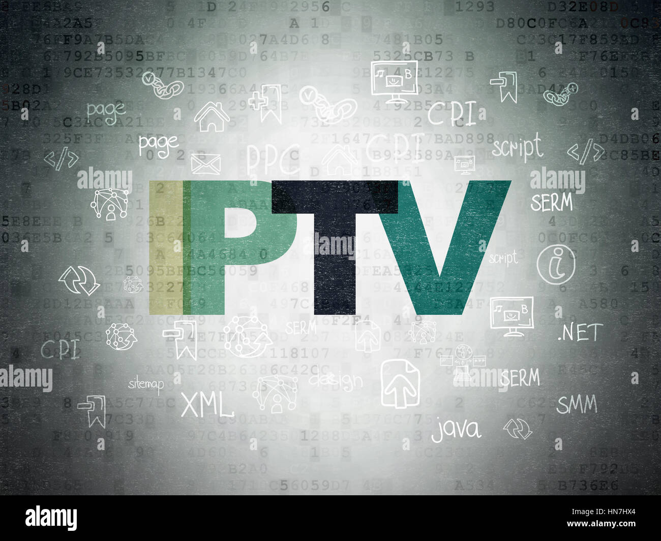 Web development concept: Painted multicolor text IPTV on Digital Data Paper background with Hand ...