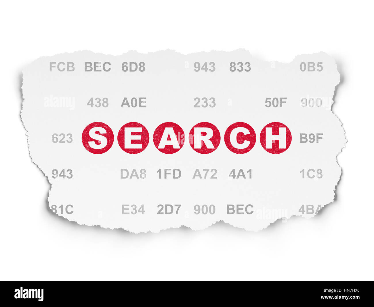 Web development concept: Painted red text Search on Torn Paper background with Hexadecimal Code ...