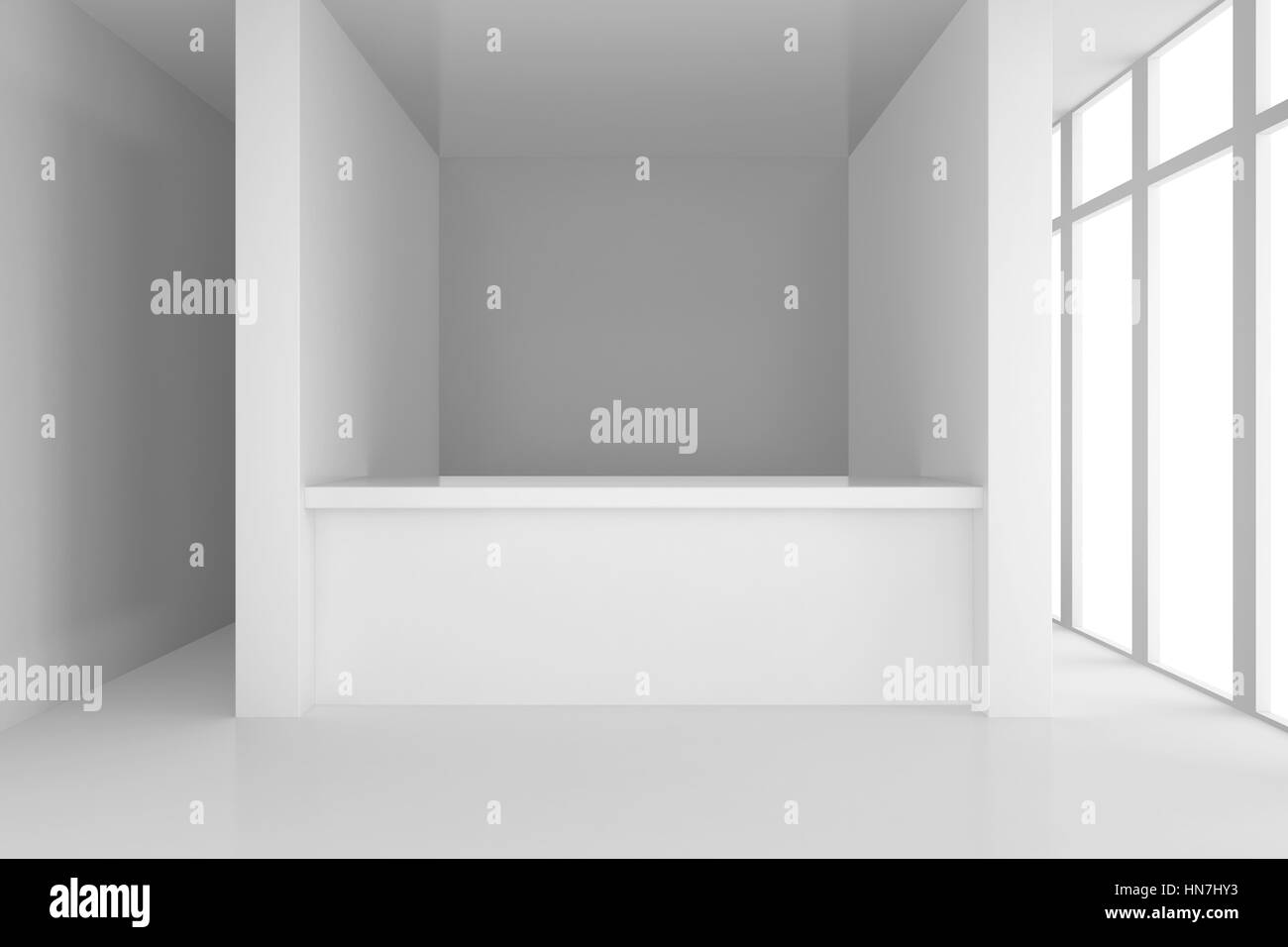 reception desk in white room with windows Stock Photo - Alamy