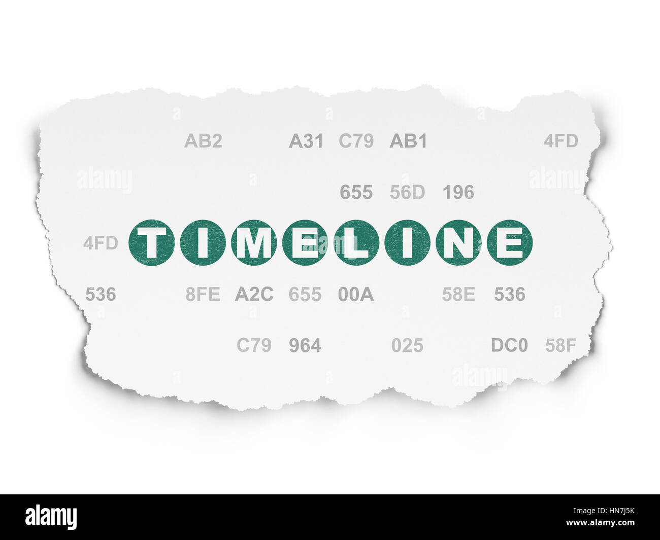 Timeline concept: Painted green text Timeline on Torn Paper background with Hexadecimal Code ...