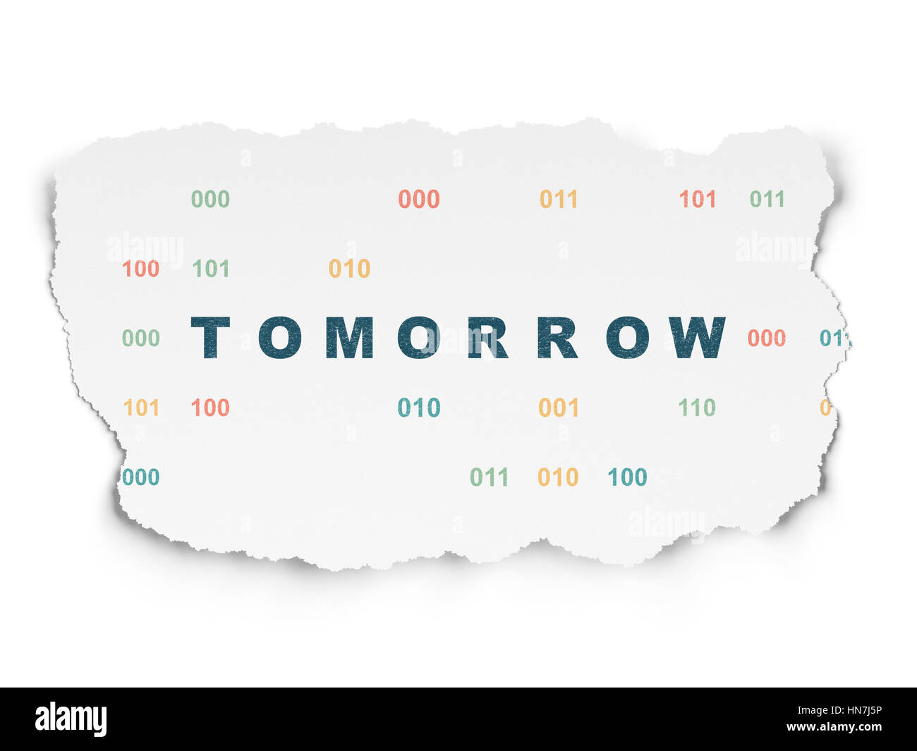 Timeline concept: Painted blue text Tomorrow on Torn Paper background with Binary Code Stock ...