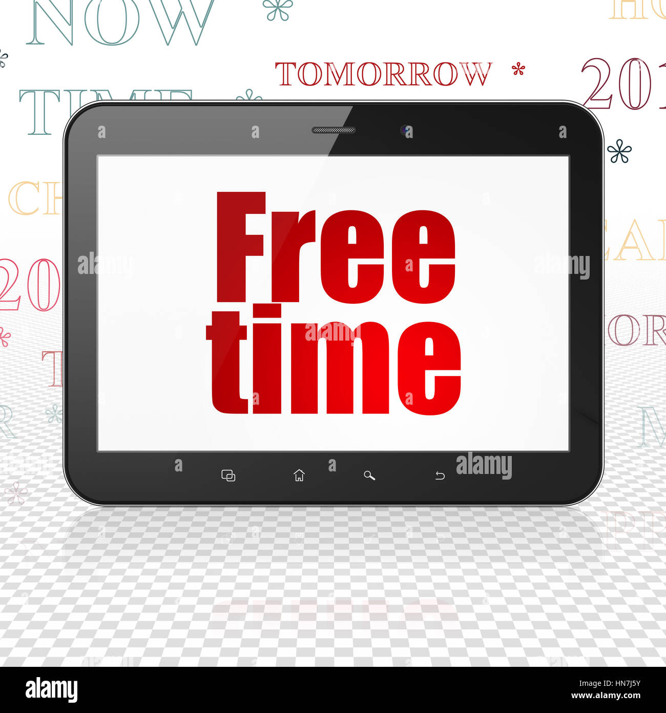 Timeline concept: Tablet Computer with red text Free Time on display ...
