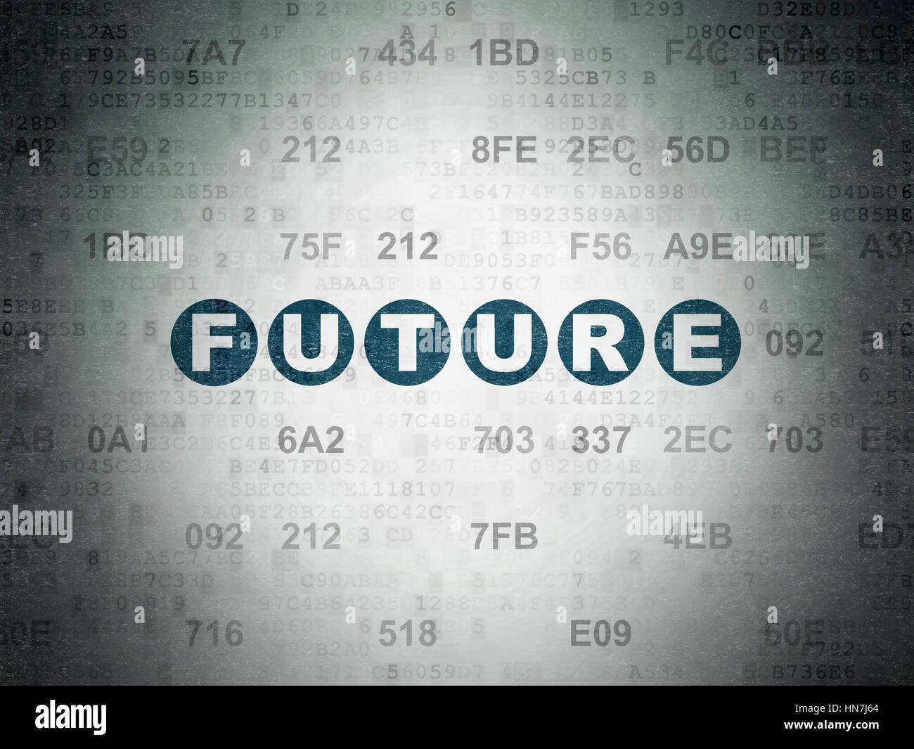 Time concept: Painted blue text Future on Digital Data Paper background with Hexadecimal Code ...