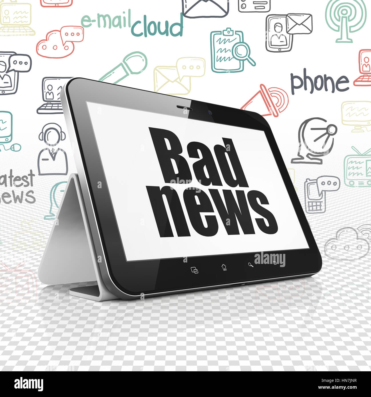 News concept: Tablet Computer with black text Bad News on display, Hand ...