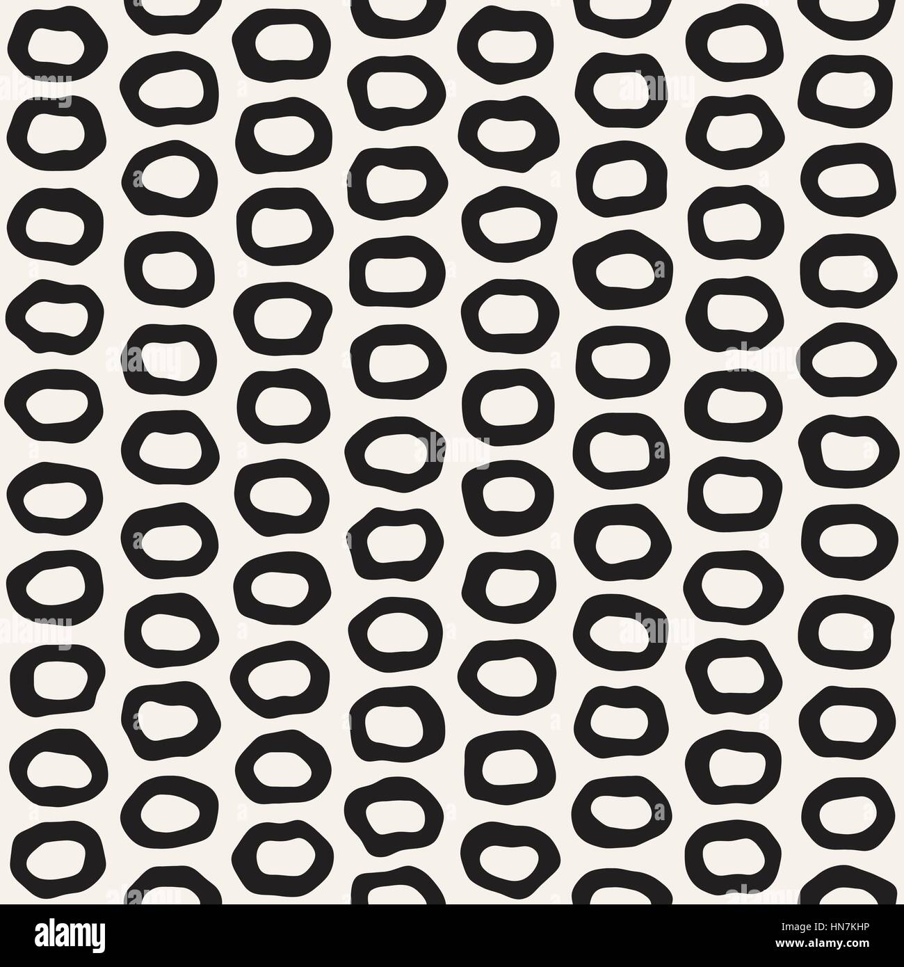 Rough Line Hand Drawn Circles. Vector Seamless Black and White Pattern ...