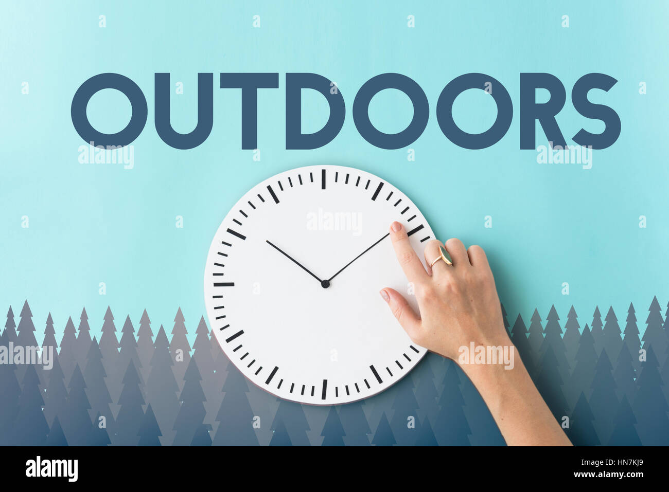 Outdoors word on nature background with trees Stock Photo - Alamy