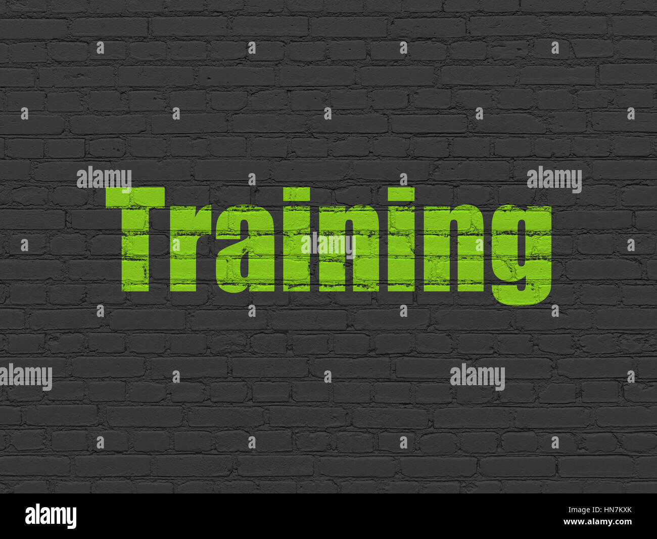 Learning concept: Painted green text Training on Black Brick wall ...