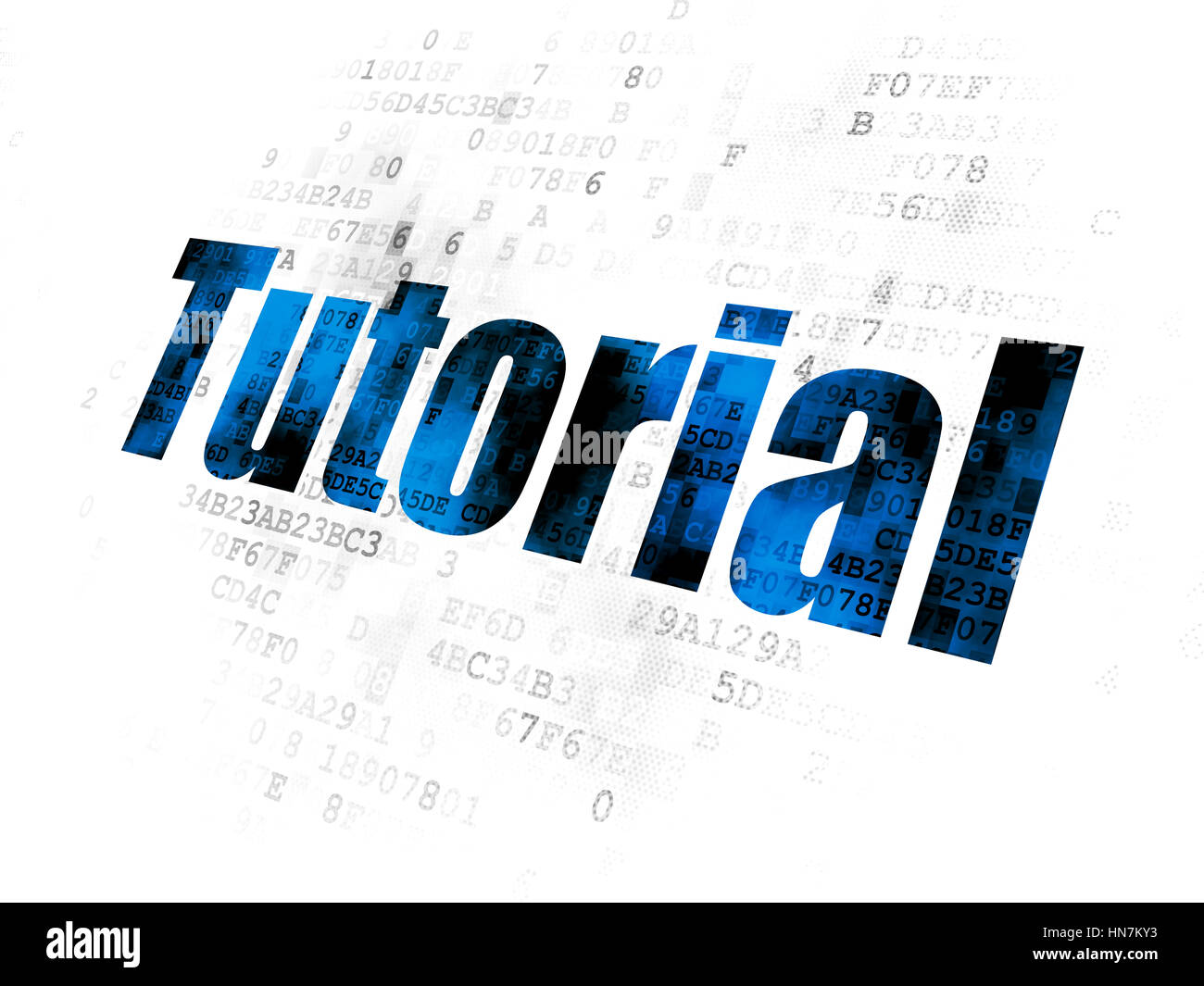 Learning concept: Pixelated blue text Tutorial on Digital background ...