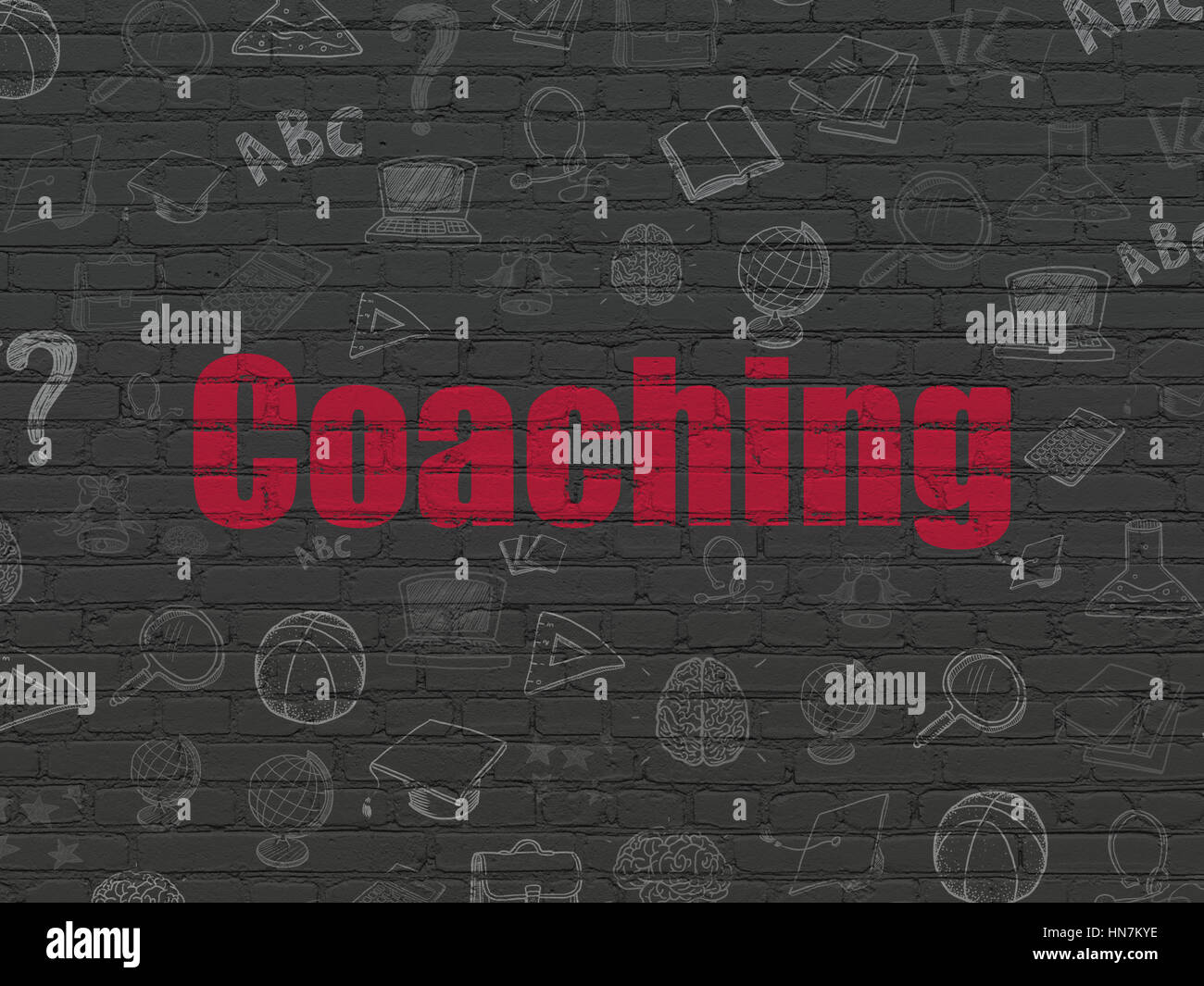 Studying concept: Painted red text Coaching on Black Brick wall ...