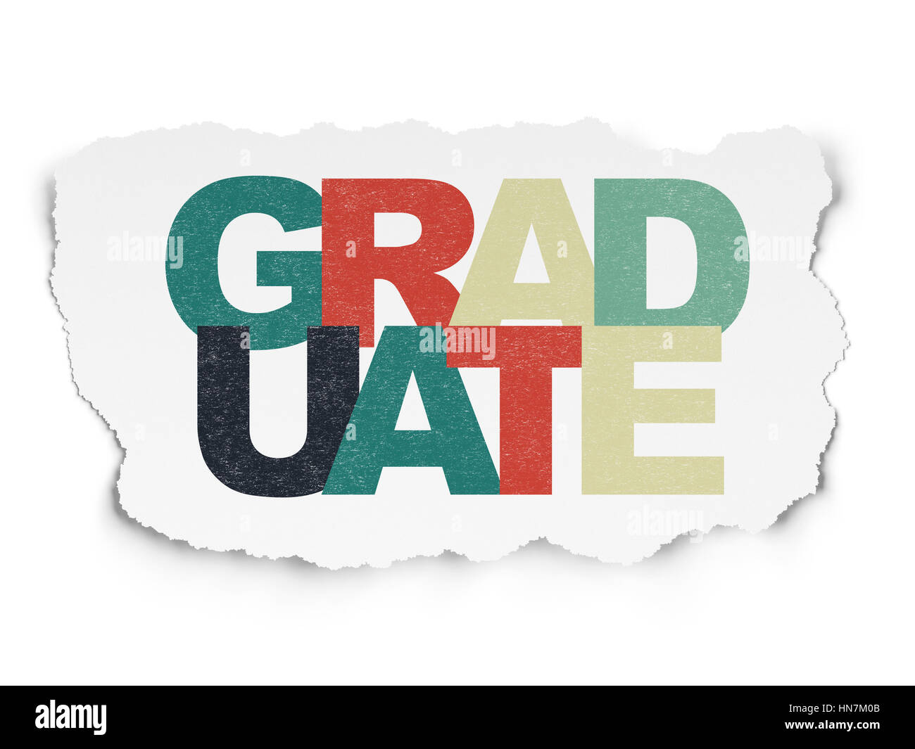 Studying concept: Painted multicolor text Graduate on Torn Paper ...