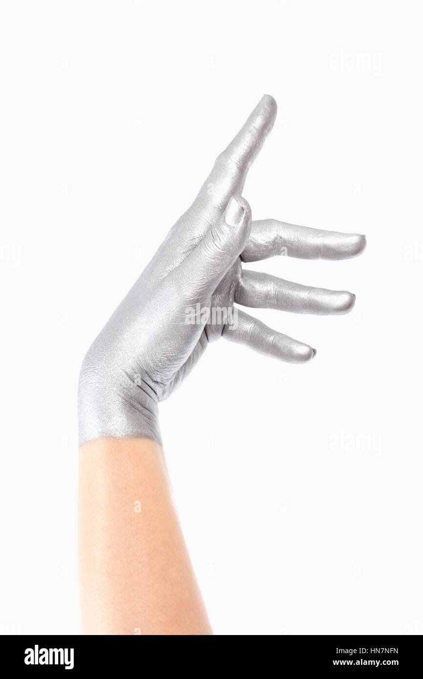 Hand with Silver Colour on Making Gestures Stock Photo - Alamy