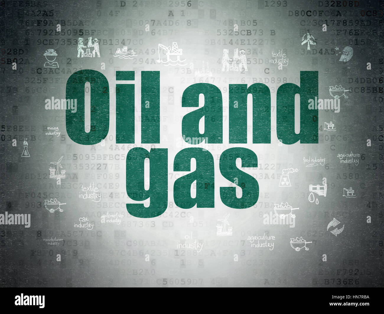 Industry concept: Painted green text Oil and Gas on Digital Data Paper background with Hand ...