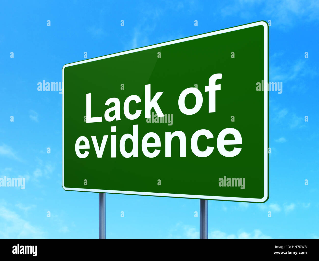 Law concept: Lack Of Evidence on green road highway sign, clear blue ...